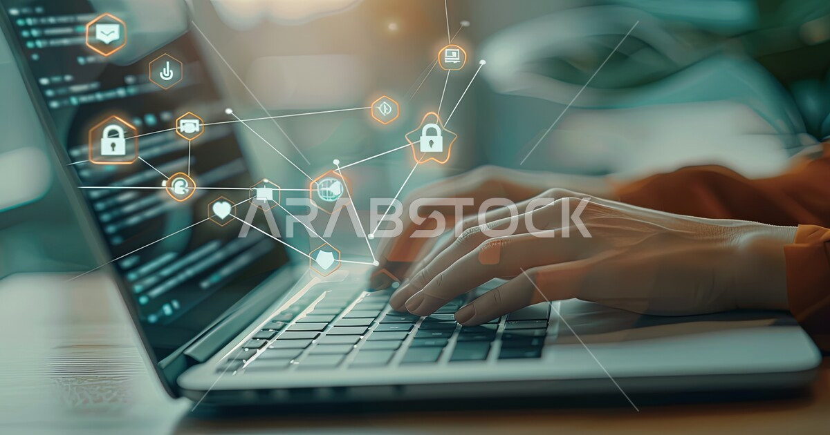 The concept of cybersecurity and information preservation, a close-up ...