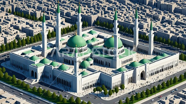 Sacred Islamic religious monuments, lofty domes and minarets, a place ...