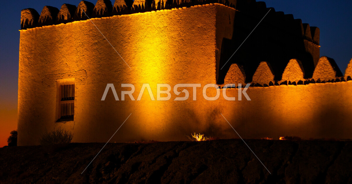 Using bricks and mud in building structures at night, famous Islamic ...