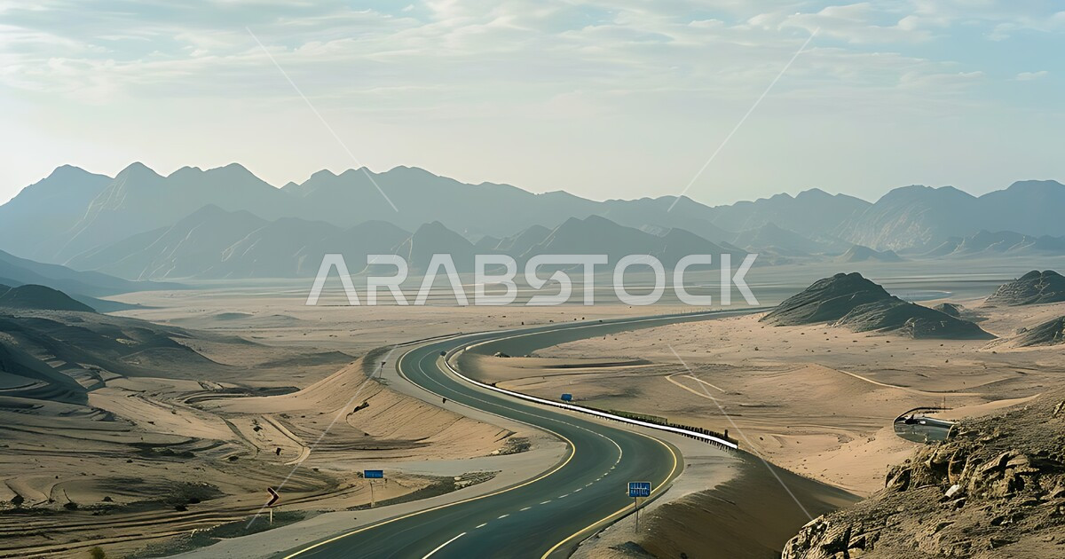 Roads and streets in desert areas of Saudi Arabia, highway in the ...