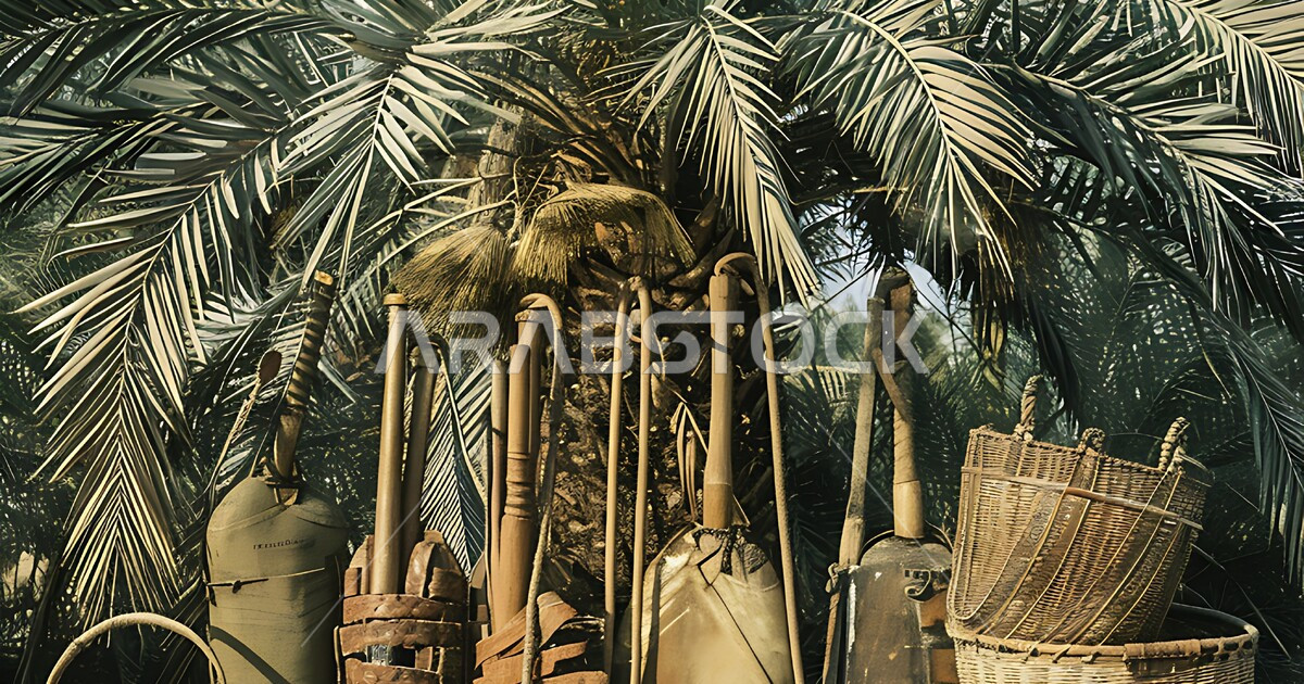 Home equipment made of wicker, tools used in harvesting dates, local ...