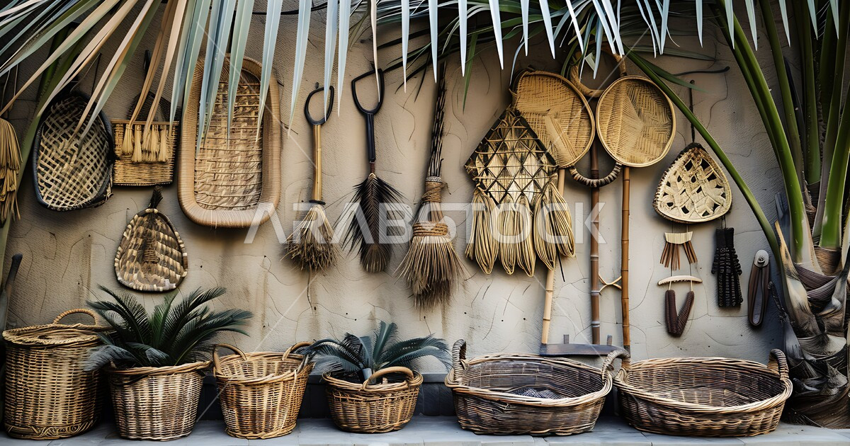 Local national products, tools used in harvesting dates, professions ...