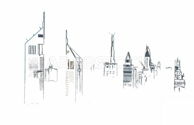 Sketch drawings of famous landmarks and tourist places in the United ...