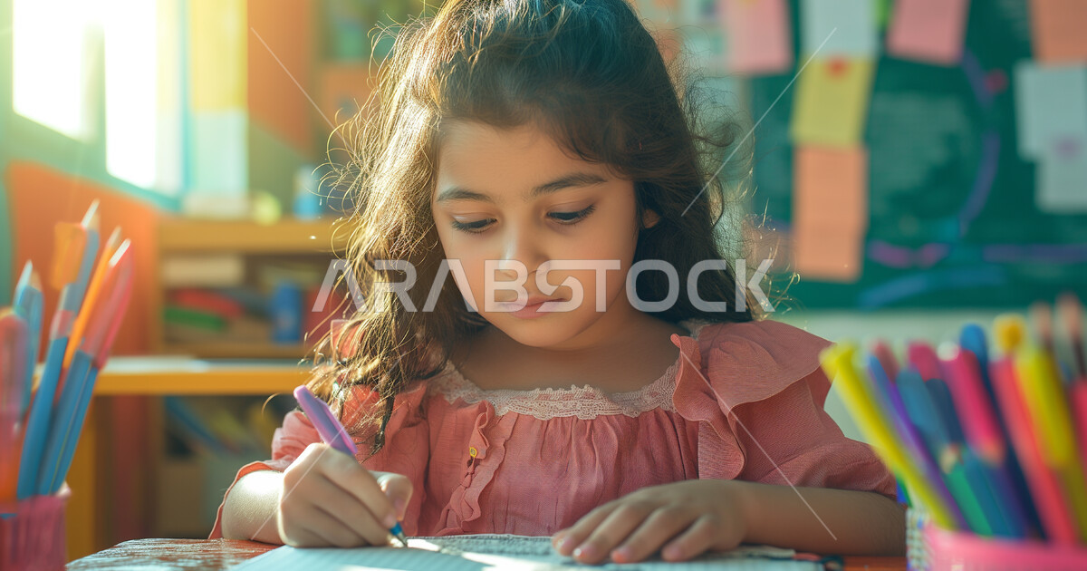 طالبة مجتهدة تتابع دروسها داخل الفصل الدراسي، العودة الى المدرسة ...