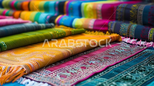 Local national products, close-up photo of Saudi carpets in different ...