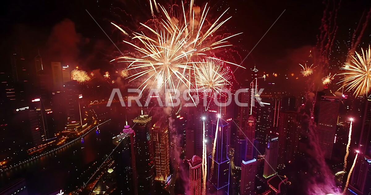Colorful fireworks in the night sky, celebrations and festivals in ...