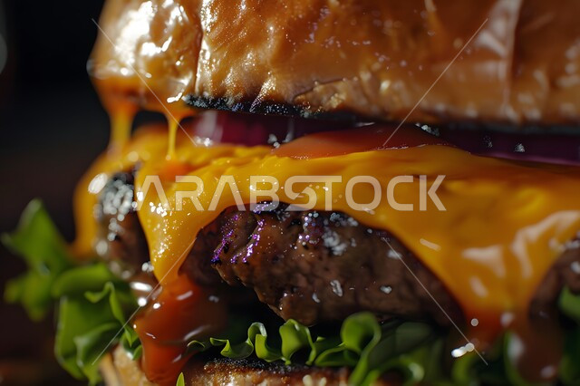 Fast meals and food, a close-up picture of a burger sandwich with ...