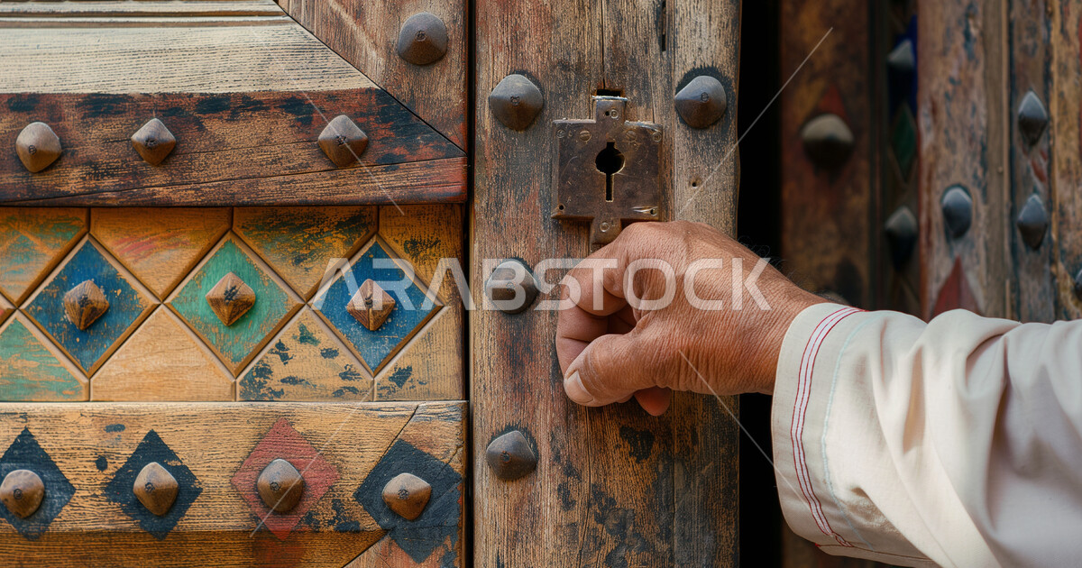 Antique Saudi Arab houses, knocking on doors in the old traditional way ...