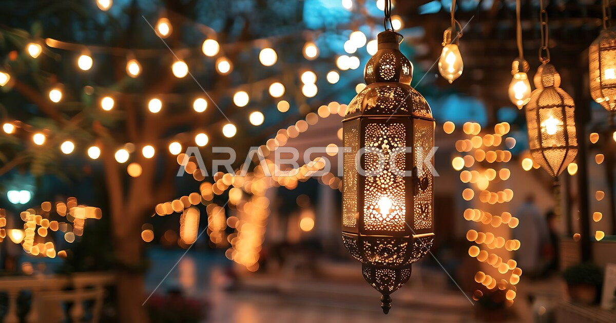 Celebrating the holy month of Ramadan, Islamic lanterns and traditional ...