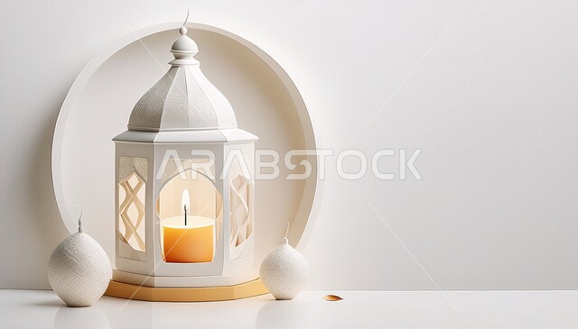 Traditional Arab lights and decorations, joy at the arrival of the holy ...