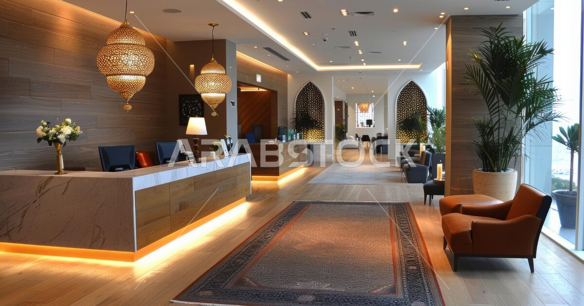 A reception desk equipped with distinct luxurious interior designs and ...