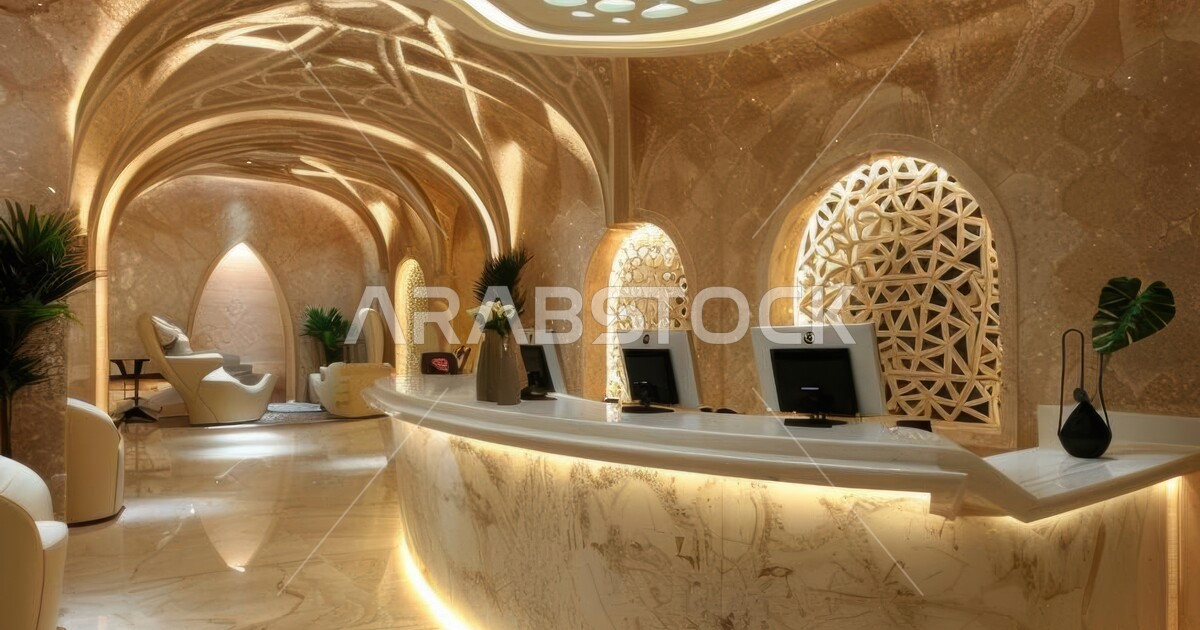 Hotel lobby with modern modern designs, reception entrance and lobby ...