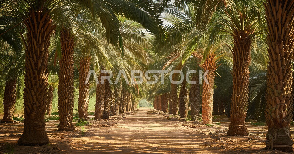 Date production farms, fruitful palm tree fields in the Kingdom of ...