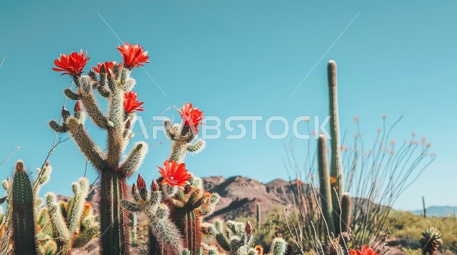 A collection of prickly cactus plants in desert areas, the growth of ...