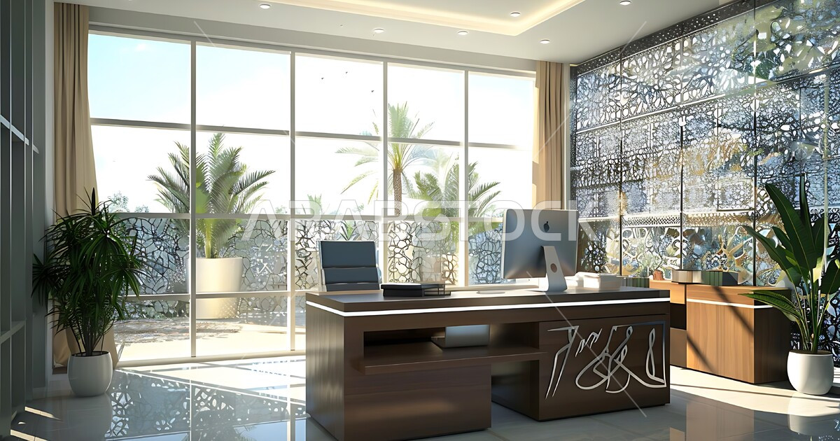 Architectural engineering art, office rooms with interior design and ...