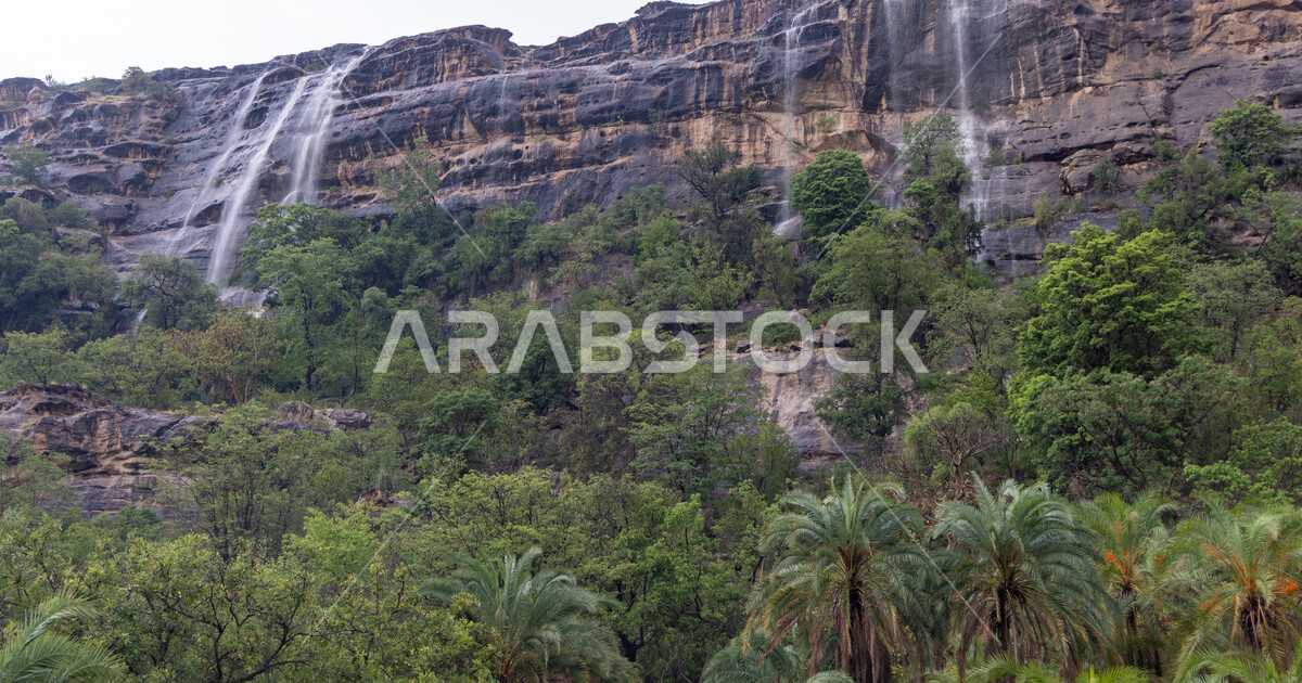 Natural waterfalls on the mountain slopes and slopes, interest in ...