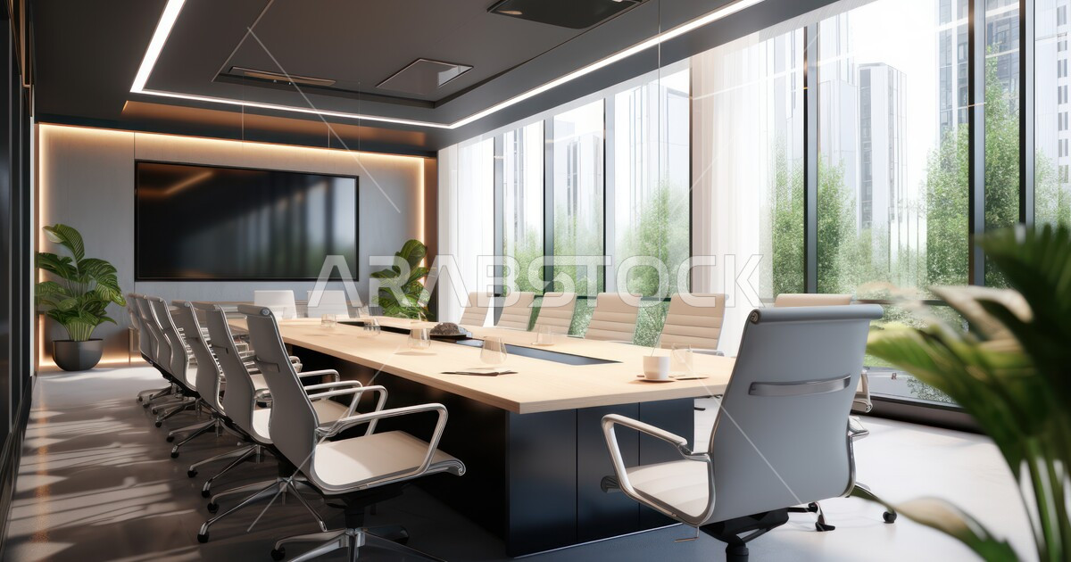 Office rooms with luxurious interior designs and decorations, modern ...