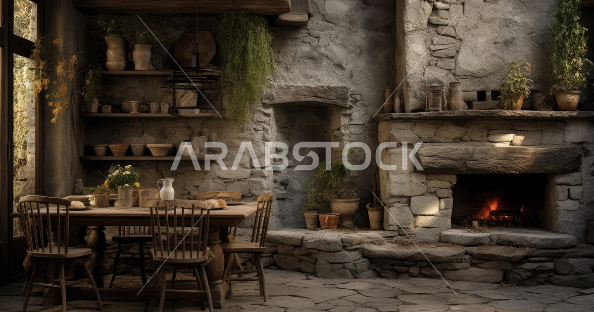 Old heritage style architectural art, an Arabic house with a wooden ...