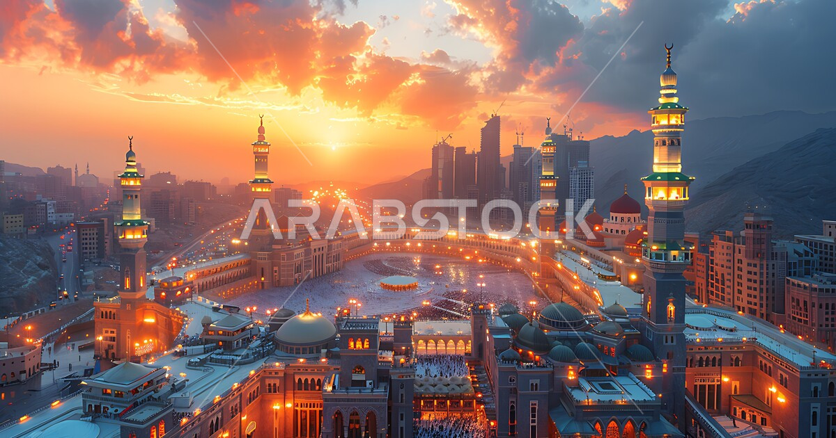 Holy Islamic cities and landmarks, performing Hajj and Umrah rituals ...