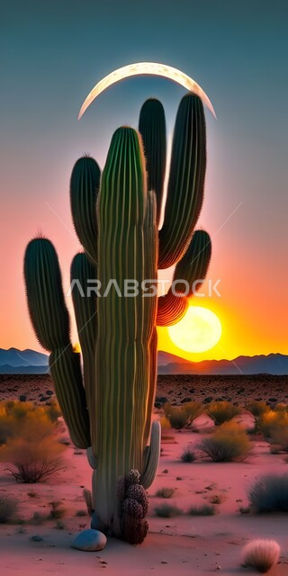 Prickly cactus in desert areas and sand dunes in the wilderness ...
