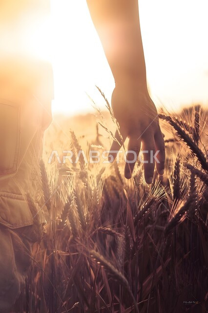 Local national crops, wheat farms and fields, close-up of a Saudi ...