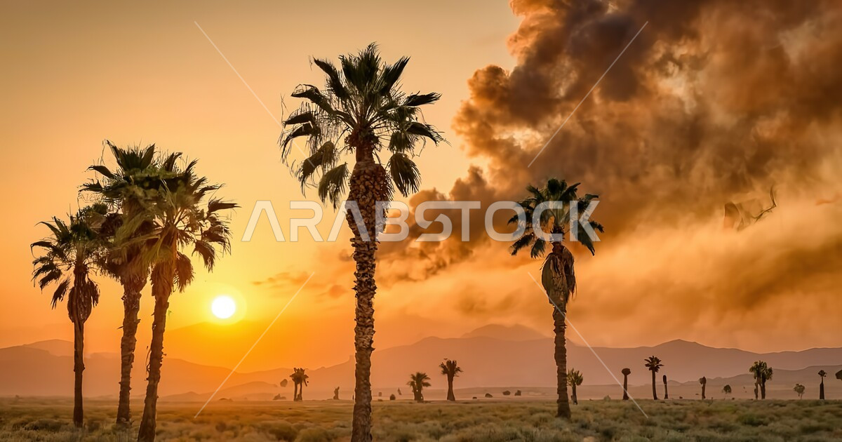 Storms and raging winds in the Arabian deserts, desert environment in ...