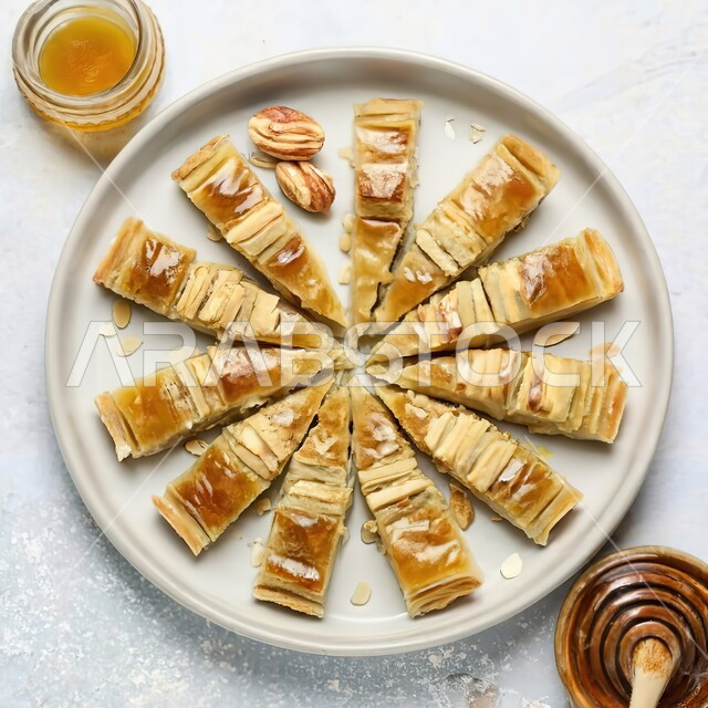 Foods rich in sugar and calories, Saudi dessert with pistachios and ...