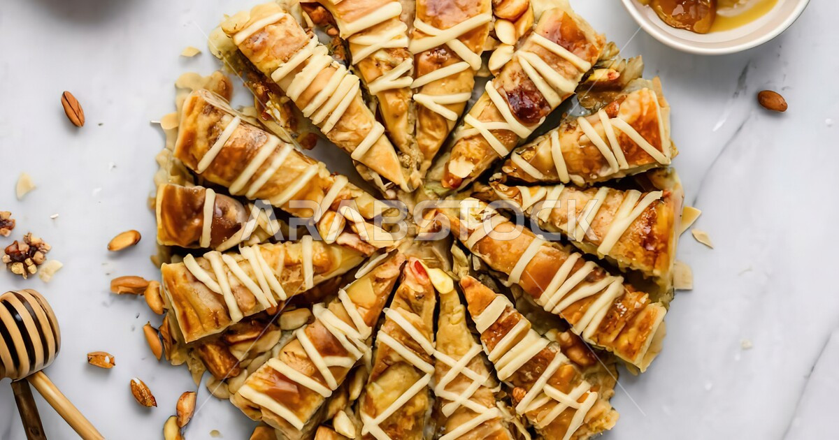 Saudi dessert with pistachios and nuts, hospitality in Saudi Arabia ...