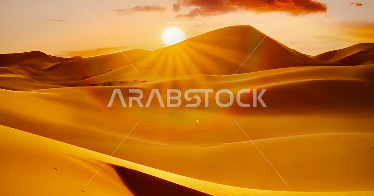 Sand dunes in the Kingdom of Saudi Arabia, the view of soft golden sand ...