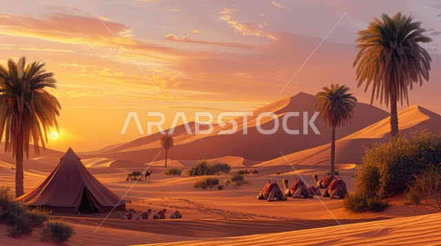 Tourist camps in the wild areas, soft golden terrain and dunes at ...