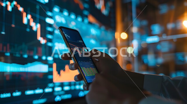 Monitoring the stock market and financial investments, a close-up image ...
