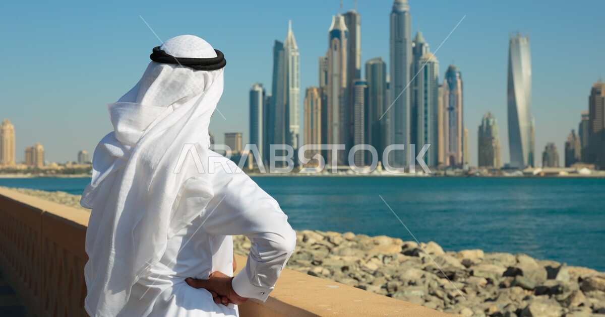 The waterfront in the United Arab Emirates, a picture from the back of ...