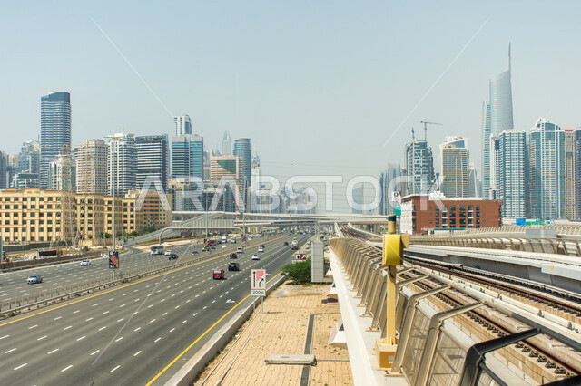 Cars on the streets and roads in broad daylight, traffic on the Sheikh ...