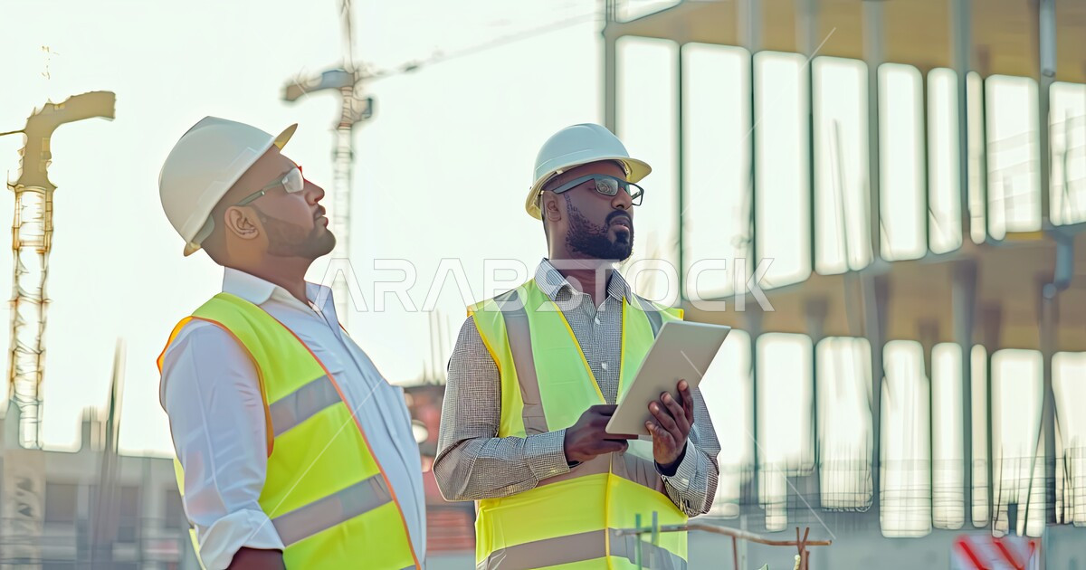 A team of Saudi Gulf Arab engineers performs the required tasks ...