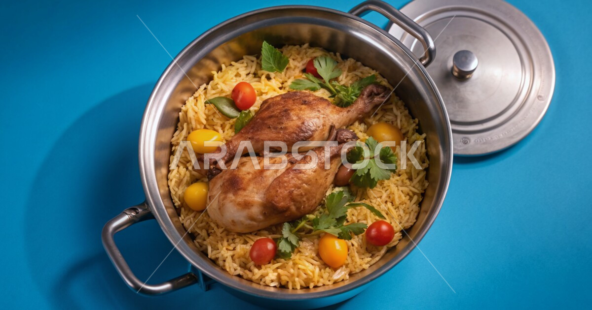 Traditional Arabic Food and Dishes, A Plate of Kabsa Rice with Fresh ...