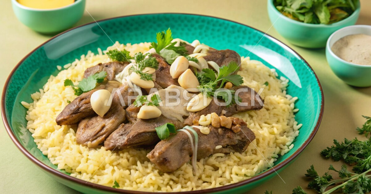 Kitchens and restaurants in Saudi Arabia, a plate of Mansaf rice with ...