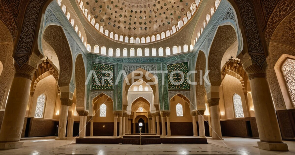 Colorful architectural art of a Gulf Arab mosque in the United Arab ...