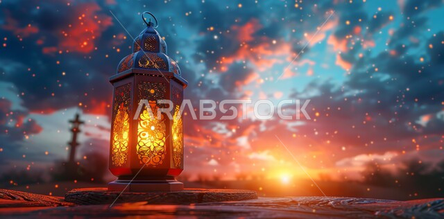 Traditional Arabic lights and lamps, spiritual atmosphere in holy days ...