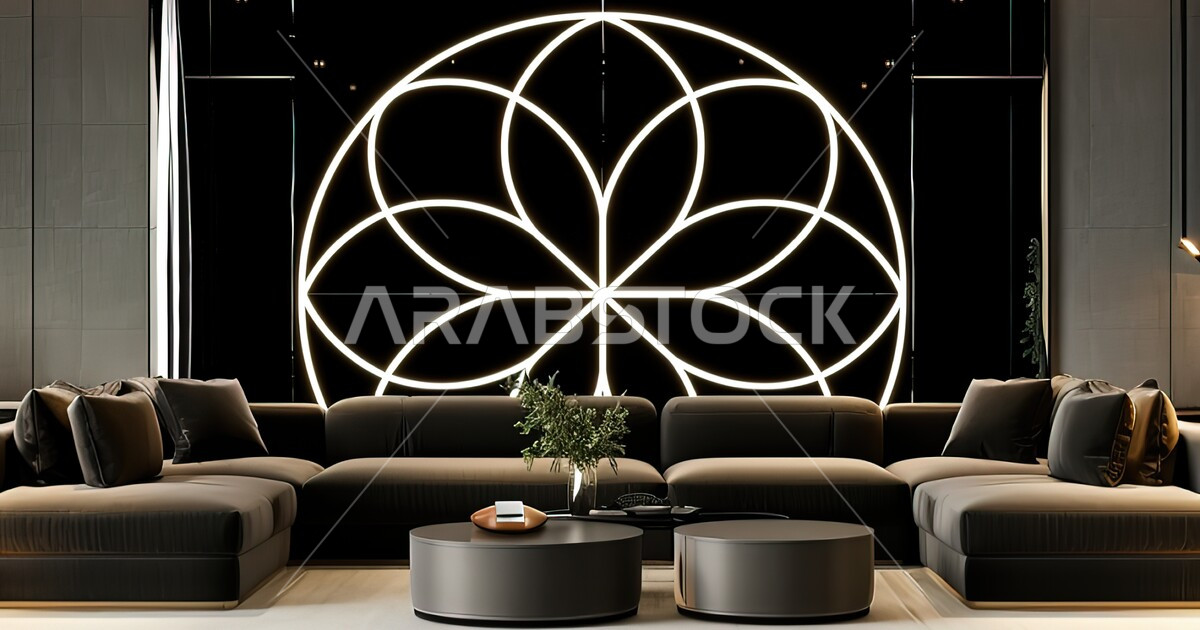 Living rooms with distinctive interior decorations, luxurious black ...