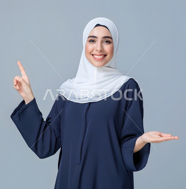 Facial gestures indicating joy and happiness, portrait of a veiled ...