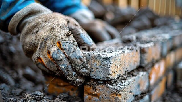 Grey cement and brick wall, close up of glove-wearing Saudi Arabian ...