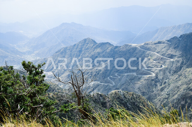 The mountainous environment of the Abha region in Asir, green nature ...