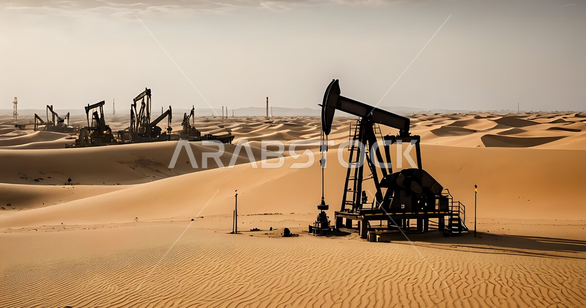 A picture of an excavator exploring for oil in the desert, extracting ...