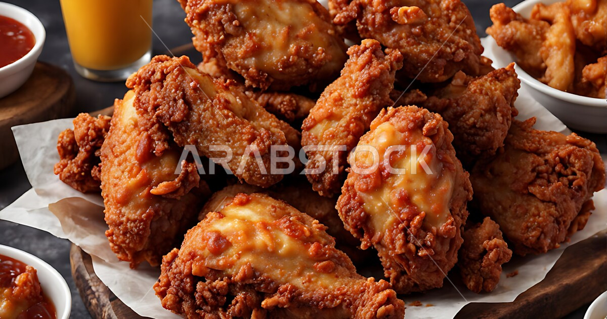Delicious fried chicken, unhealthy meals, crispy fried chicken pieces ...
