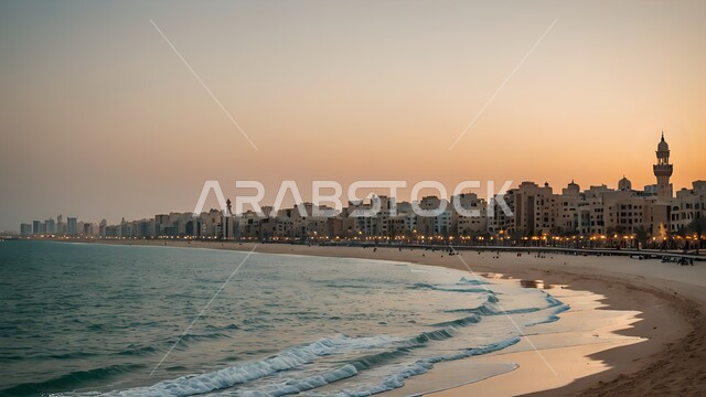 Famous landmarks, tourist attractions, coastal city skyline with beach ...