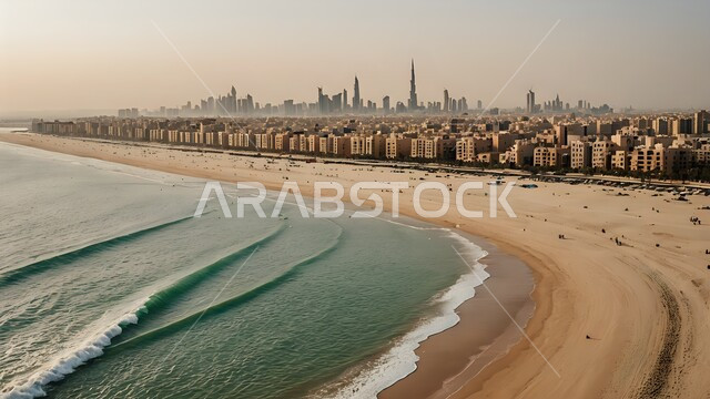 Famous landmarks, tourist attractions, coastal city skyline with beach ...