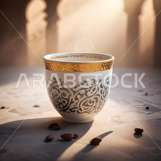 A cup of Saudi Arabian coffee, a hot morning drink that stimulates and ...