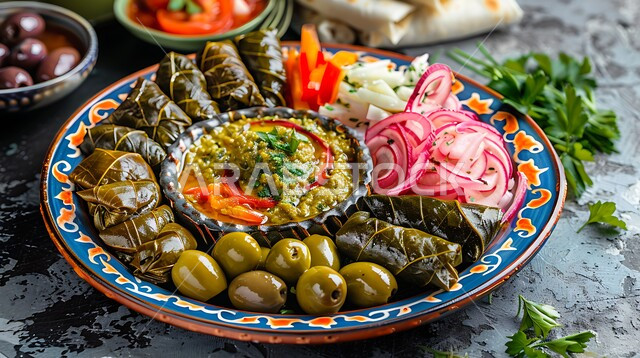 Delicious cold vegetarian appetizers, traditional popular foods and ...