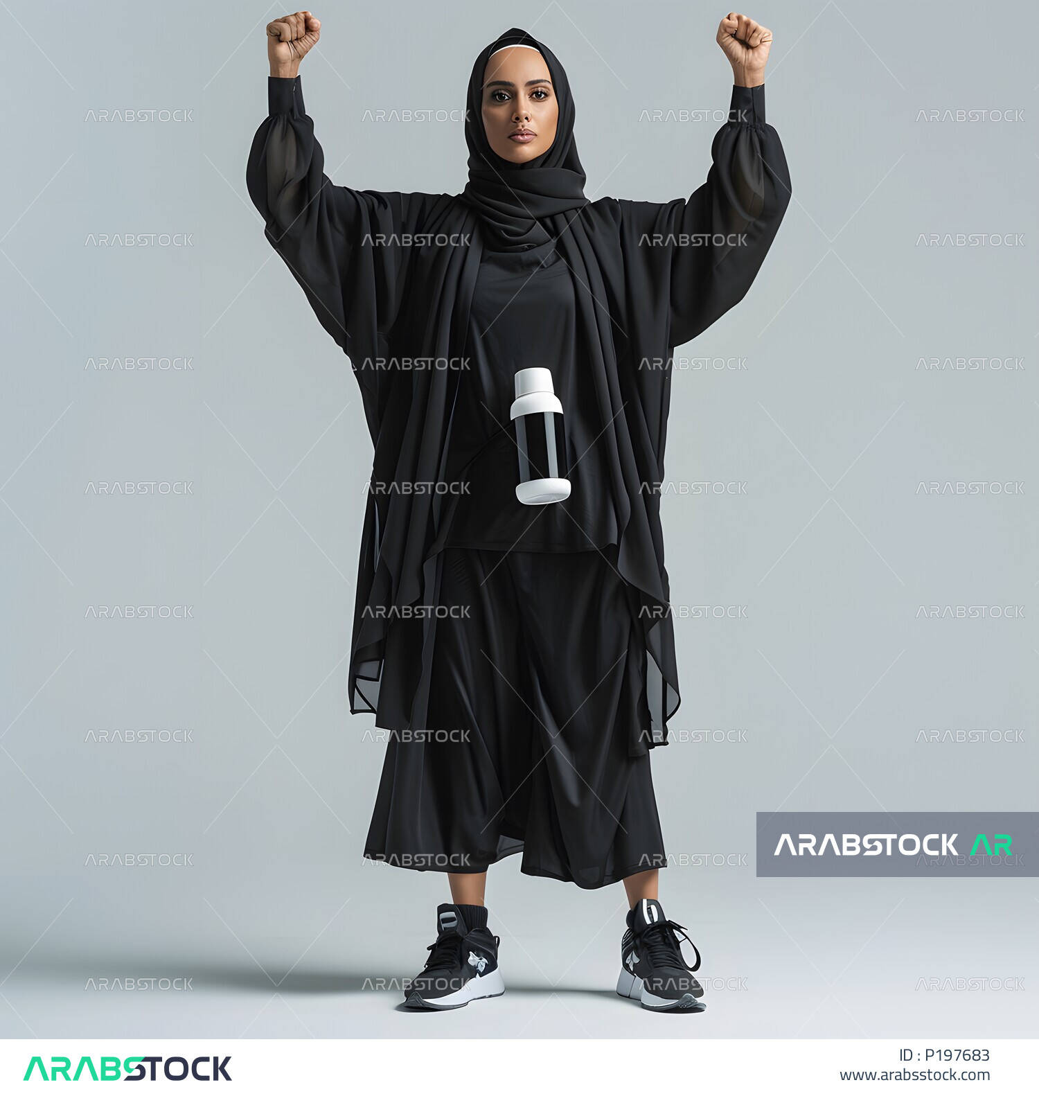 Interest in physical fitness, a Saudi Arabian Gulf woman wearing a ...