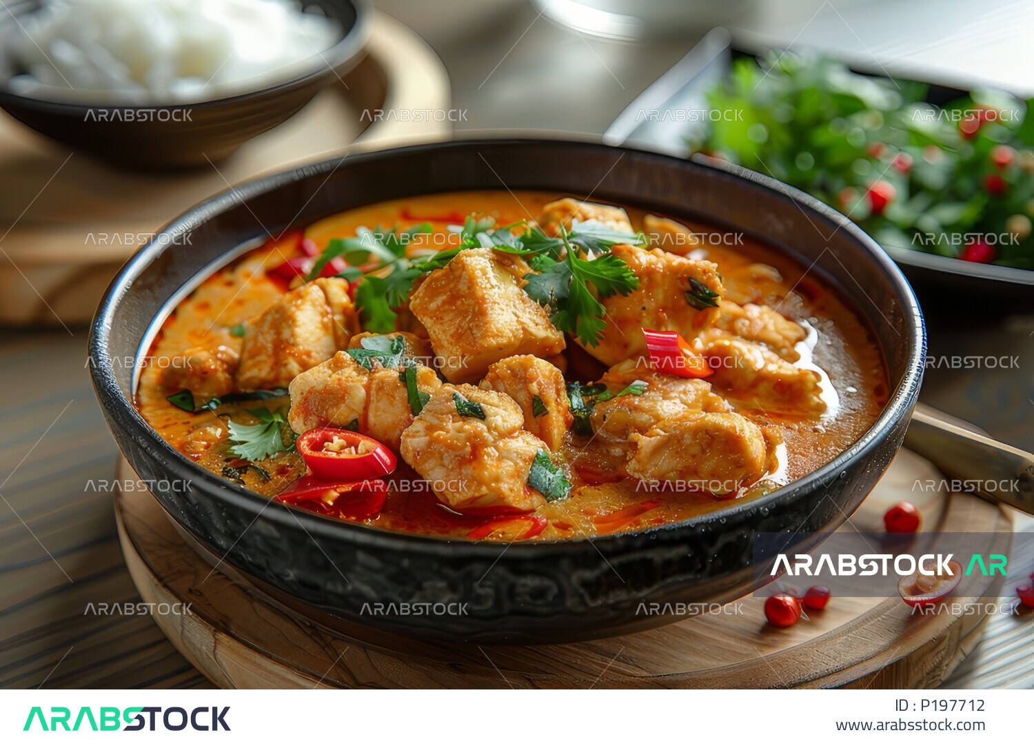 Popular Arabic meals and dishes, a plate of chicken roasted with curry ...
